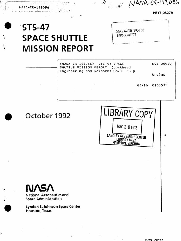 STS-47 Space Shuttle Mission Report | PDF | Space Shuttle Solid Rocket ...