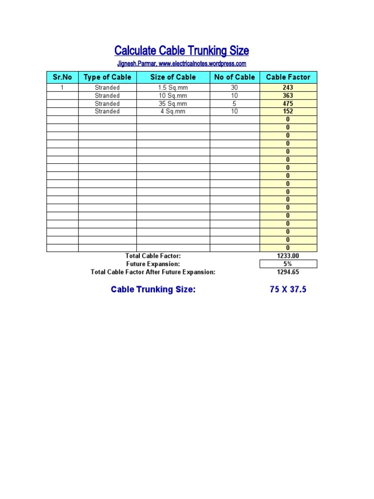 Calculate Cable Trunking Size (1.1.17) | PDF | Electrical Engineering ...