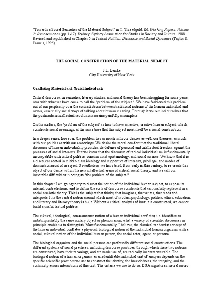 The Social Construction of The Material | PDF | System | Gender