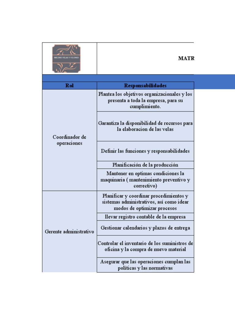 Matriz de Roles, Responsabilidades y Orgranigrama | PDF | Planificación ...