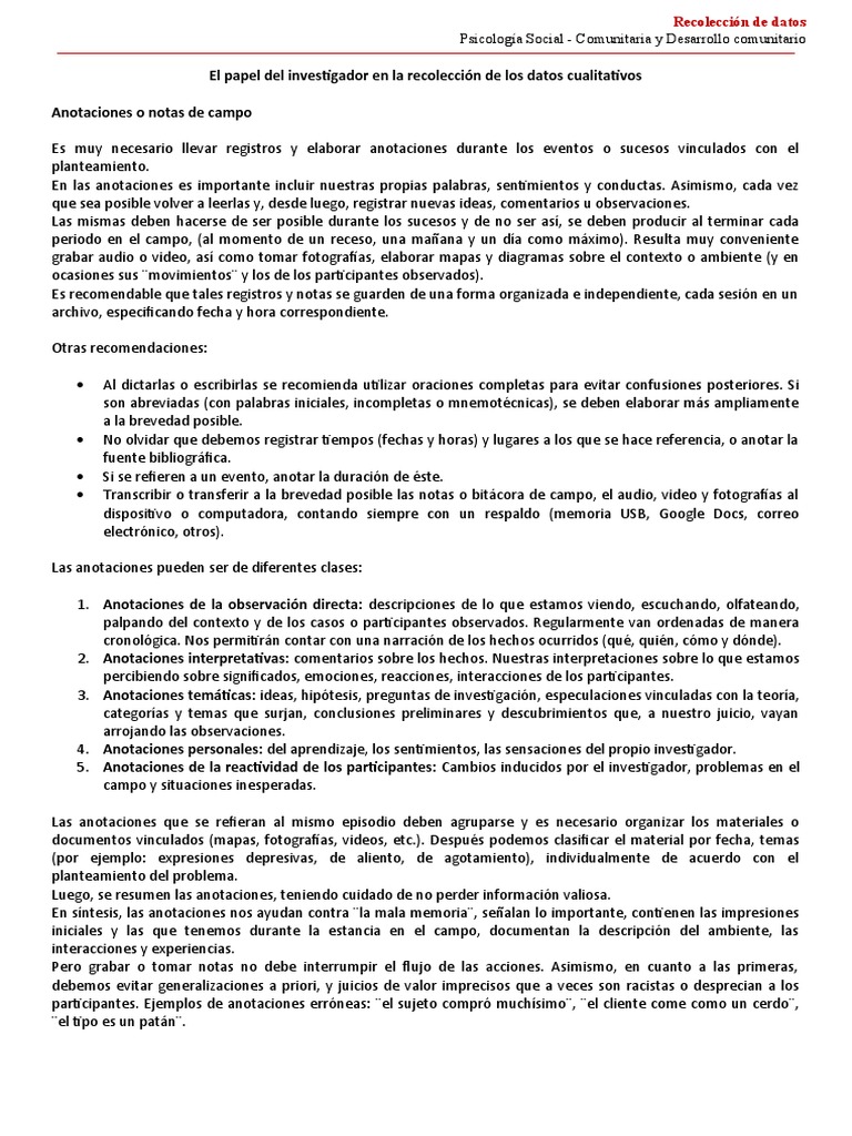 Ejemplos y tipos de notas de campo | PDF | Observación | Blog