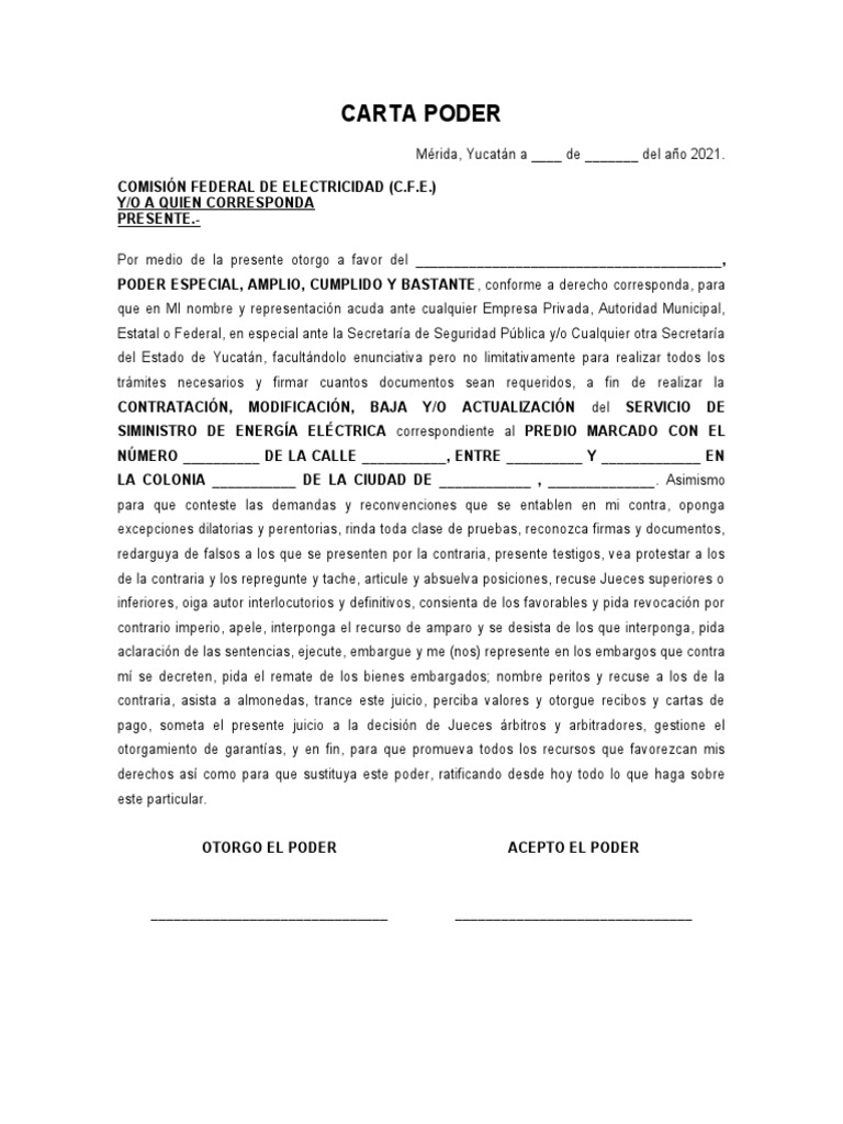 Carta Poder Cfe | PDF