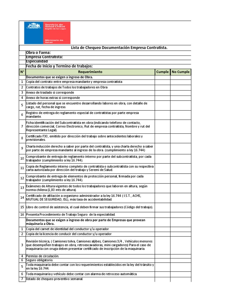 Check List Documentos Contratistas | PDF