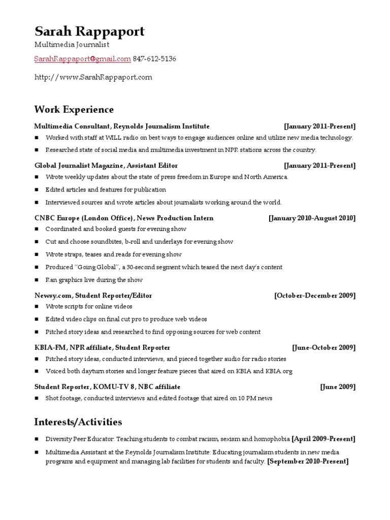 Sarah Rapp Resume | PDF | Journalism | Multimedia
