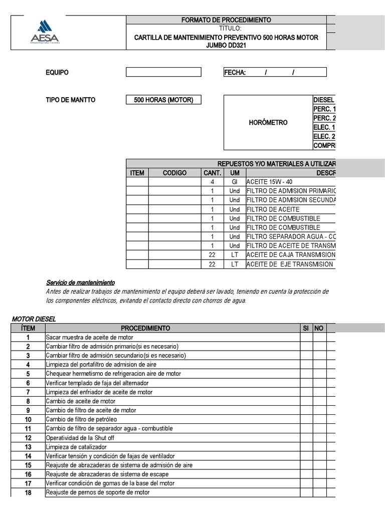 Pro-Li-Eq-1-F20 Cartilla de Mantenimiento Preventivo 500 Horas Motor ...