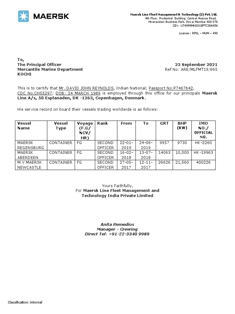 Draft Certificate | PDF | Shipping Companies | Merchant Navy
