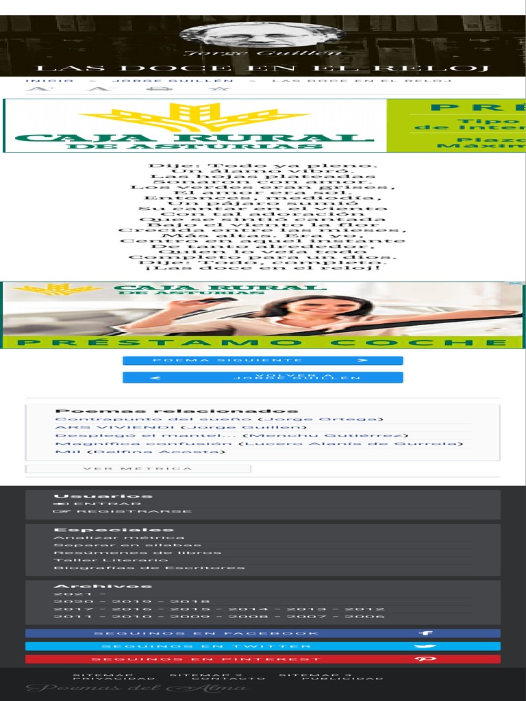 LAS DOCE EN EL RELOJ - Poemas de Jorge Guillén | PDF