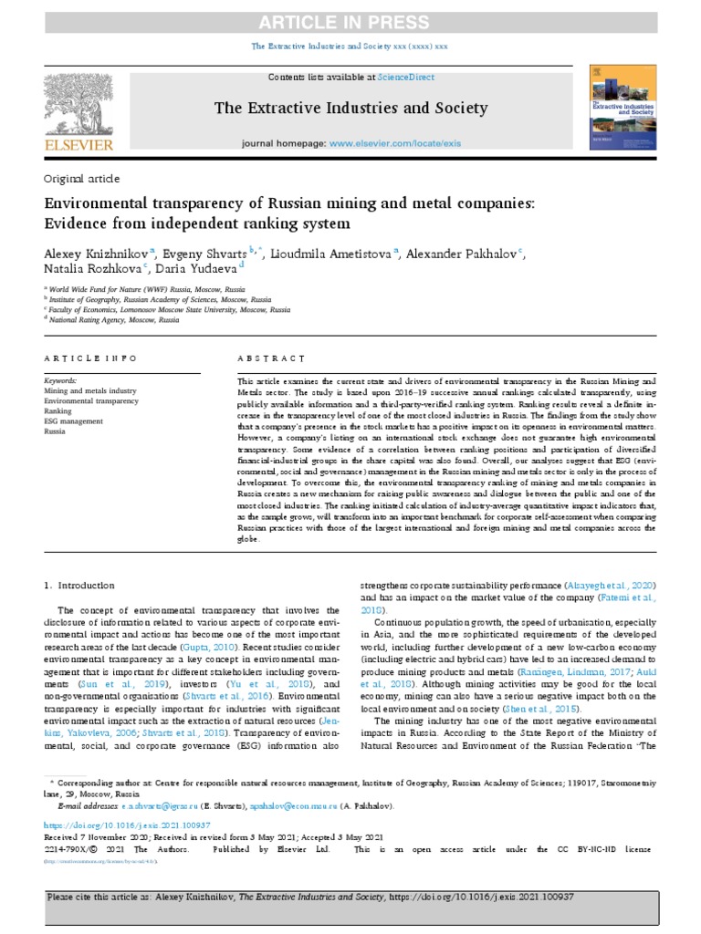 The Extractive Industries and Society | PDF | Mining | Economies