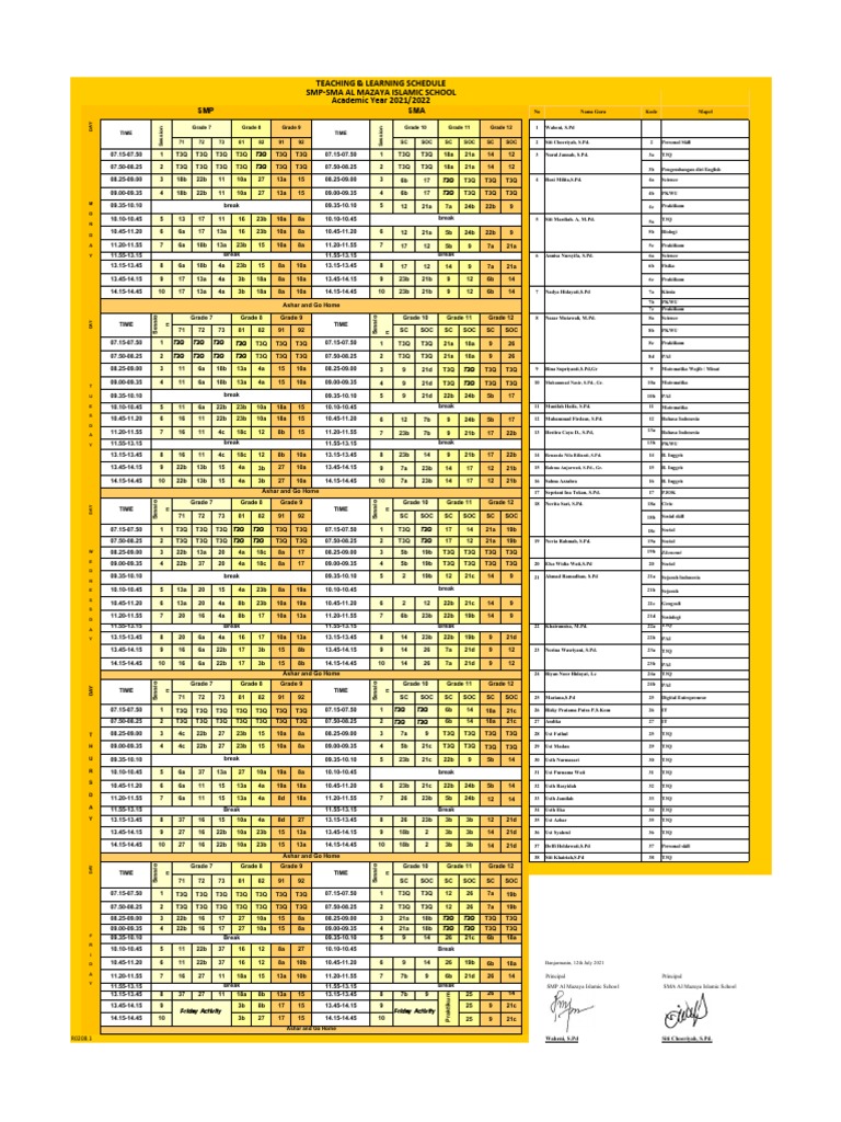 Teaching & Learning Schedule (SMP-SMA) Rev | PDF