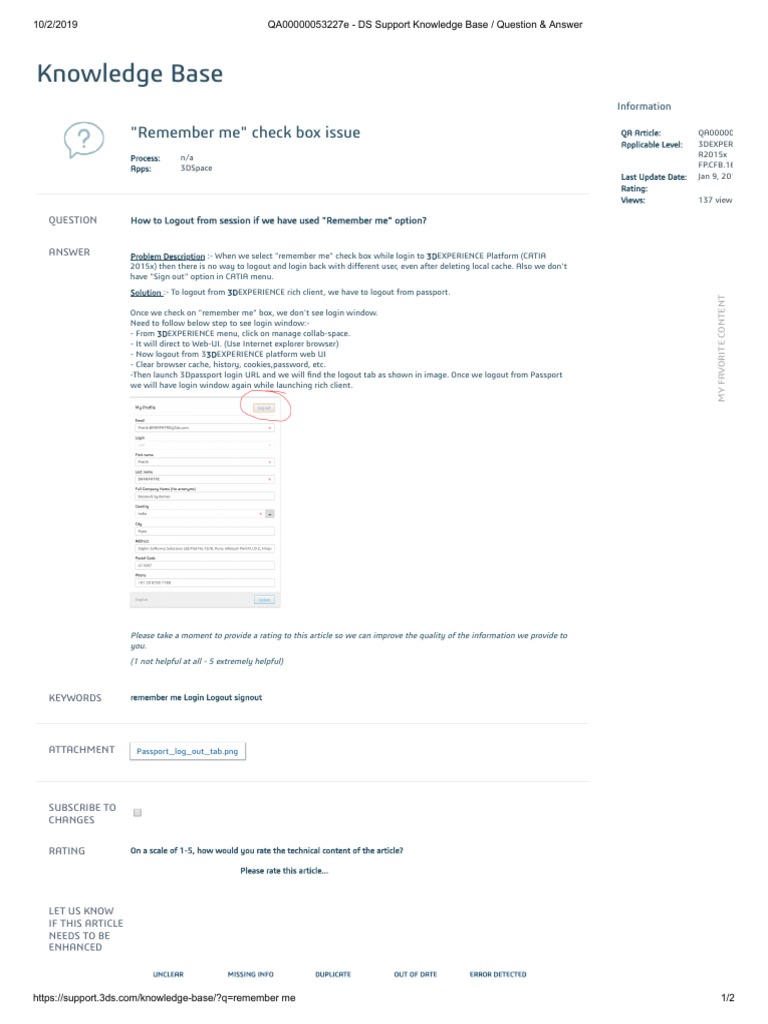 Knowledge Base: "Remember Me" Check Box Issue | PDF | Login | Web Software