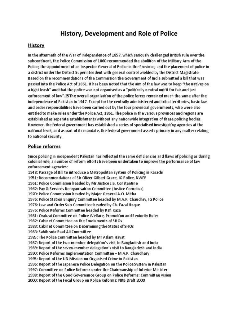 History, Development and Role of Police | PDF | Police | Legal Action