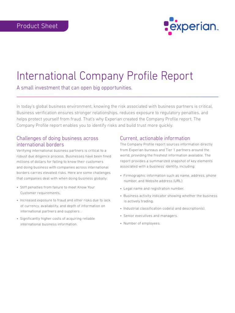 International Company Profile Report: Product Sheet | PDF | Risk | Business