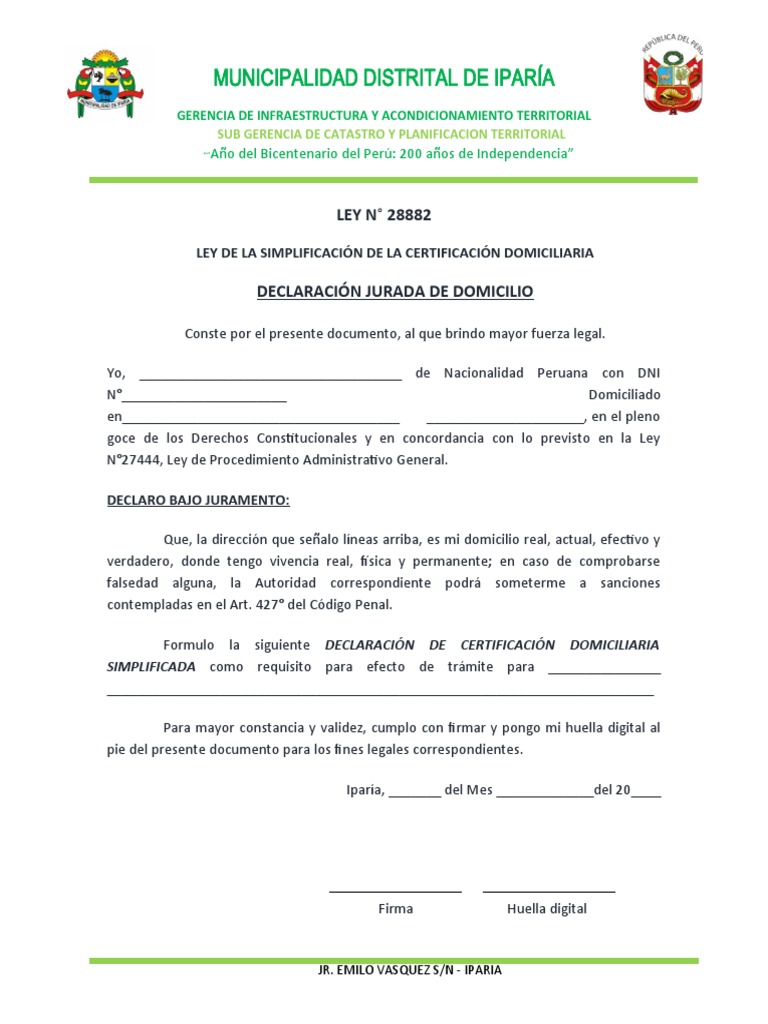 Formato Declaracion Jurada de Domicilio | PDF