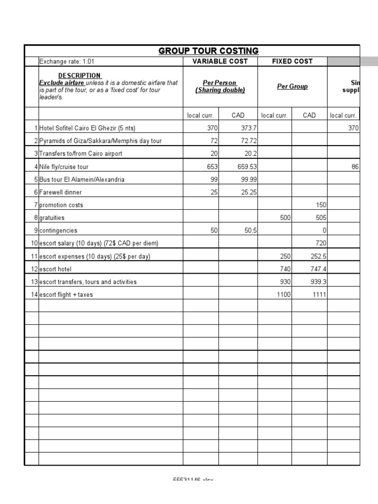 Group Tour Costing: Description Single Supplement | PDF | Cairo | Economies