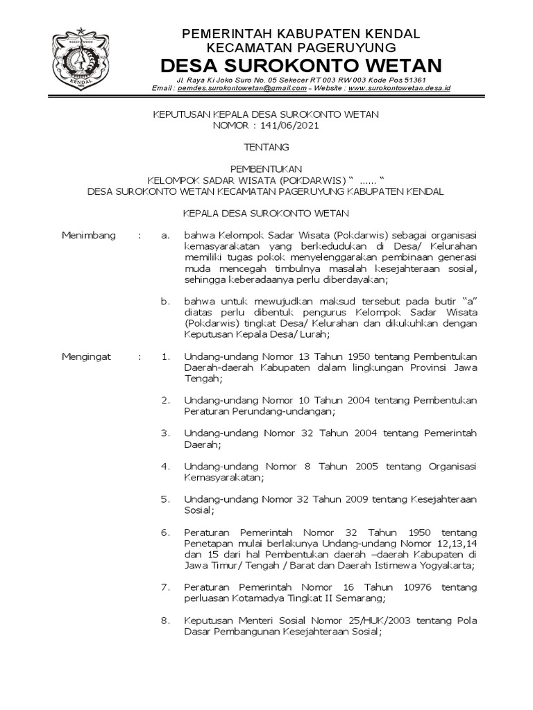 SK Pokdarwis Surokonto Wetan 2021 | PDF