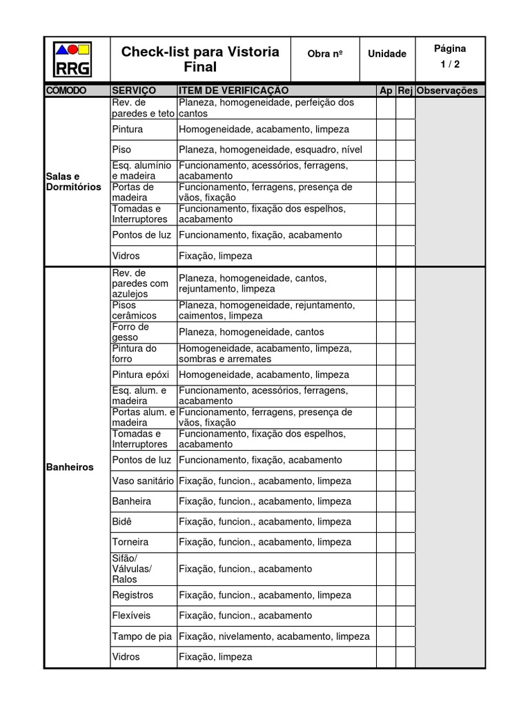 Check-list Completo de Vistoria Final de Obras | PDF | Casa | Bens manufaturados