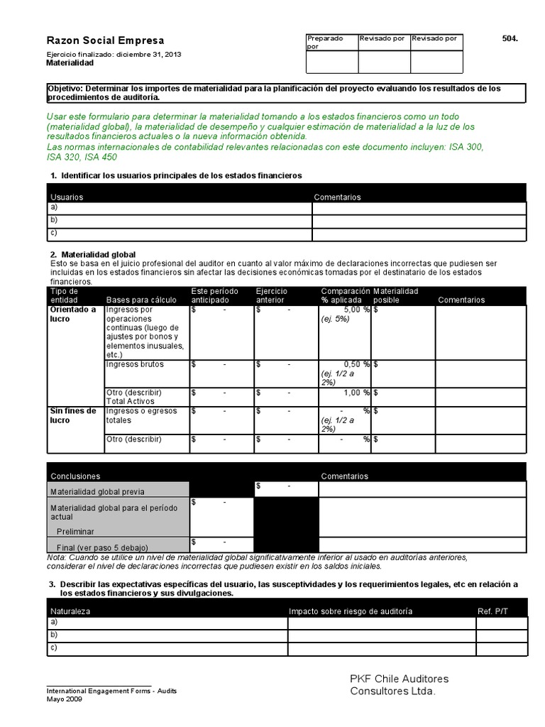 505 Materialidad | PDF | Estado financiero | Economias