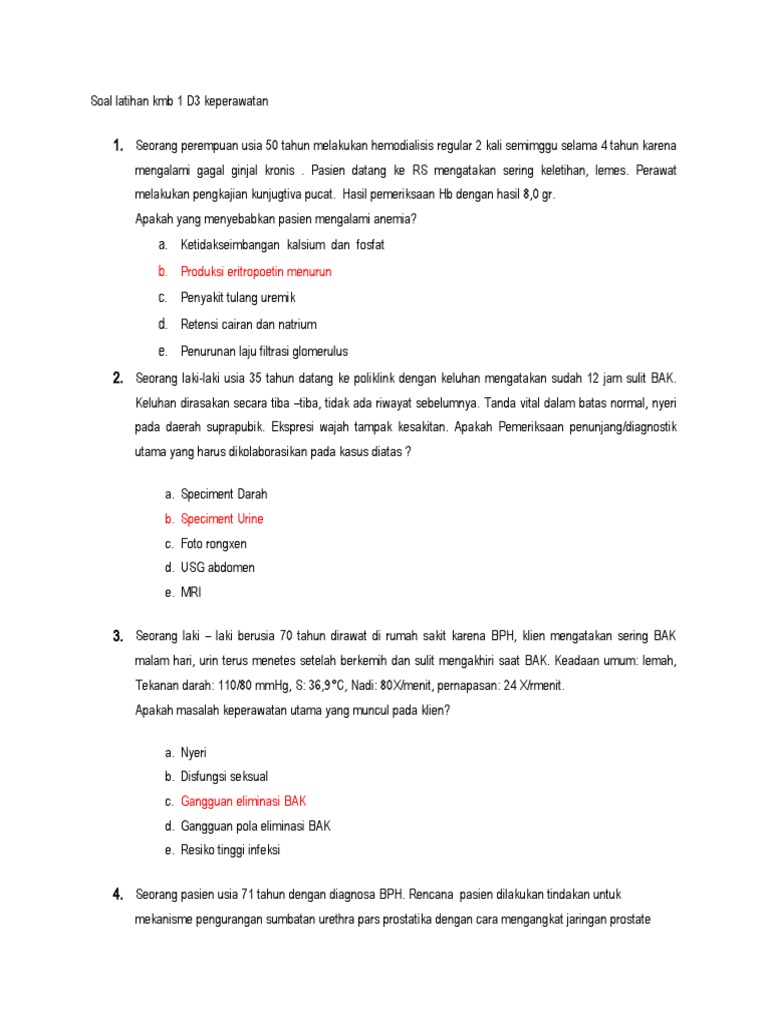Soal Latihan KMB 1 D3 Keperawatan | PDF | Sains & Matematika