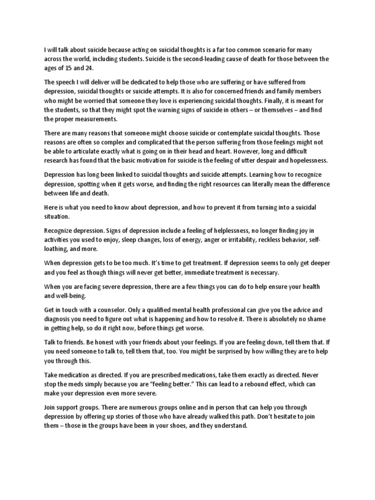 mOTIVATIONAL SPEECH ABOUT SUICIDE | PDF | Depression (Mood) | Suicide