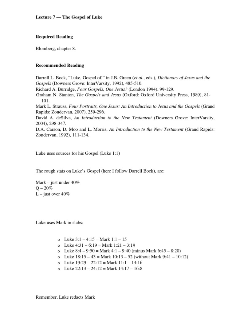 Handout 7 - Gospel of Luke | PDF | Acts Of The Apostles | Gospel Of Luke