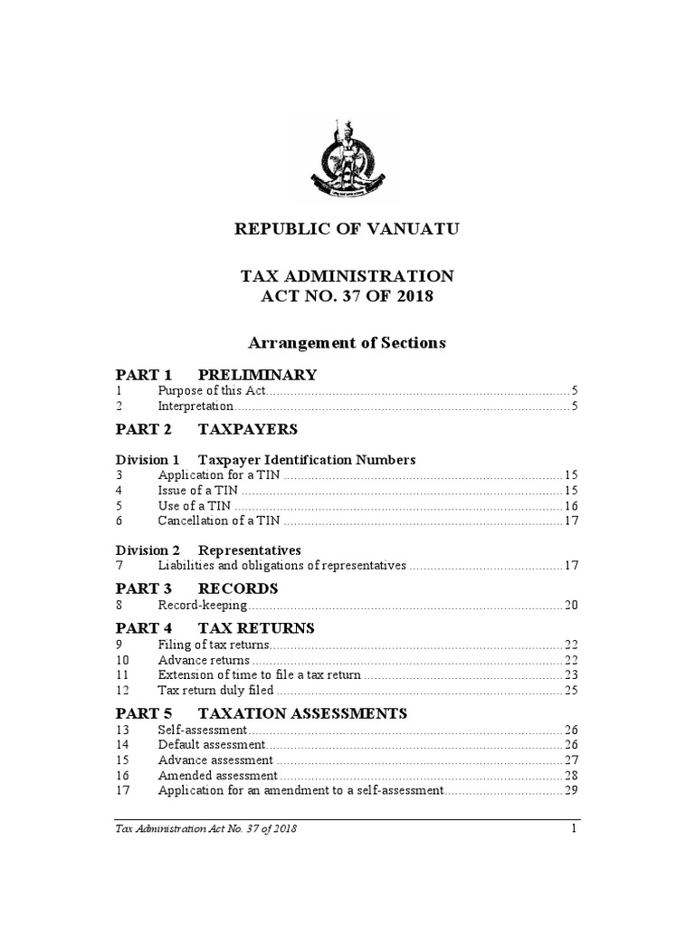 Tax Administration Act No 37 of 2018 | PDF | Taxpayer | Taxes