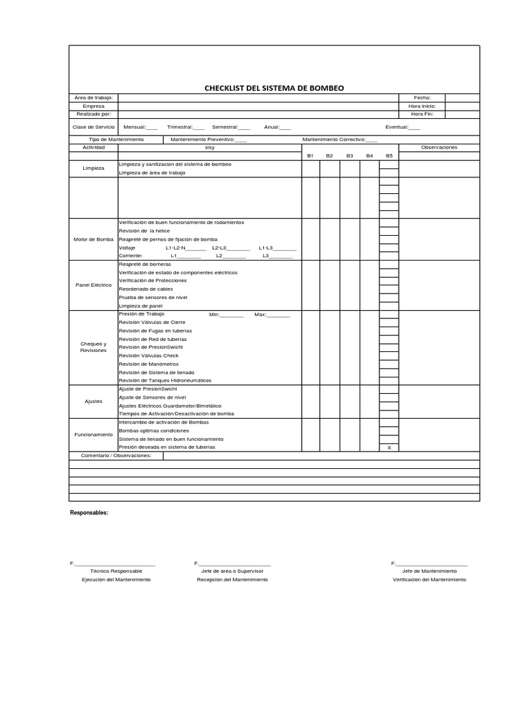 Checklist Sistema de Bombeo | PDF | Ingenieria Eléctrica | Bienes ...