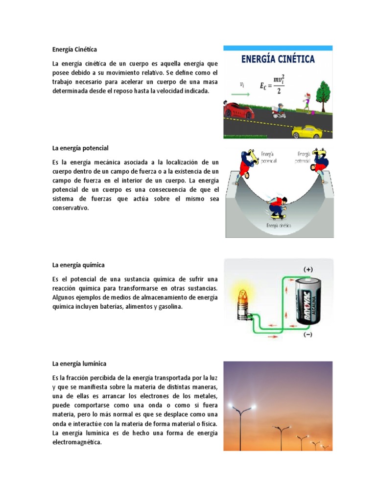 Las diferentes formas de energía: cinética, potencial, química ...