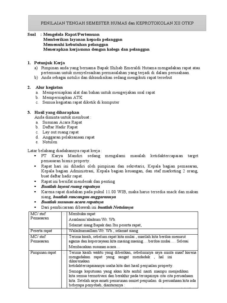 Pts SMT Ganjil Humas Xii Otkp - Pertemuan | PDF