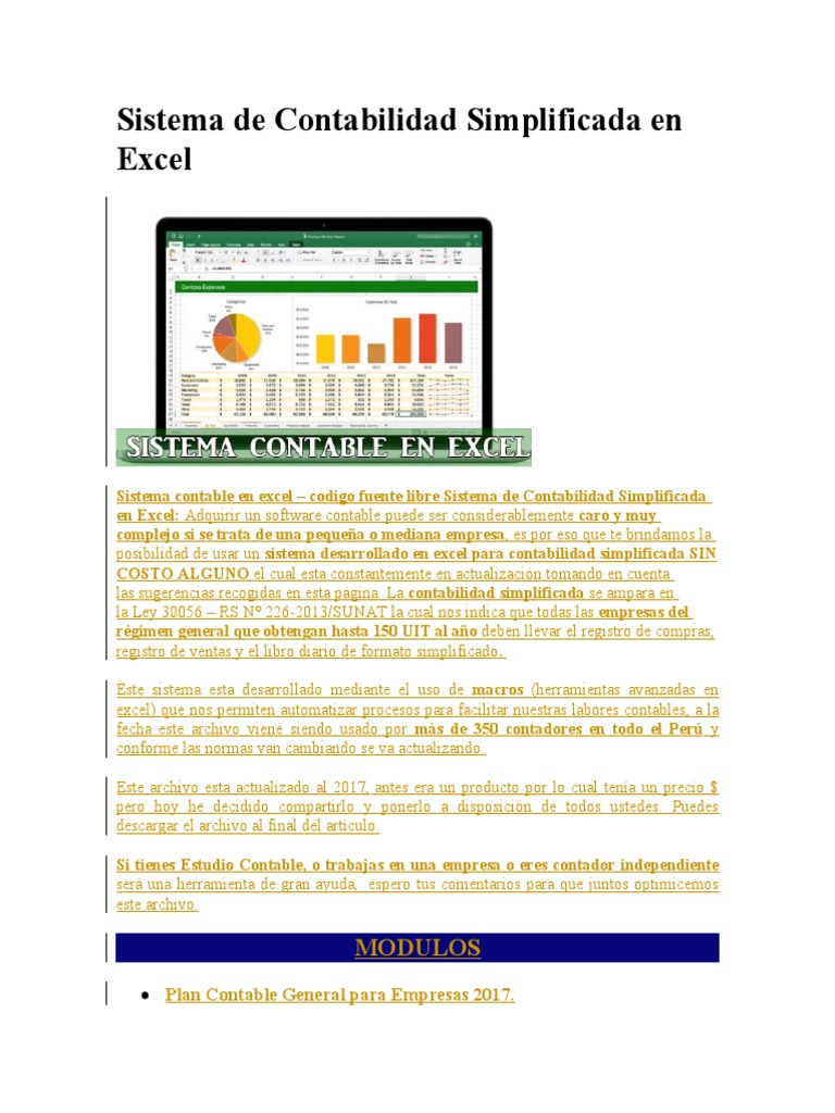 Sistema de Contabilidad Simplificada en Excel | PDF | Contabilidad ...