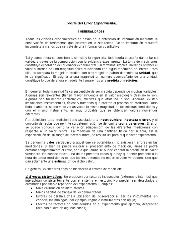 Teoría Del Error Experimental | Descargar gratis PDF | Medición | Método científico