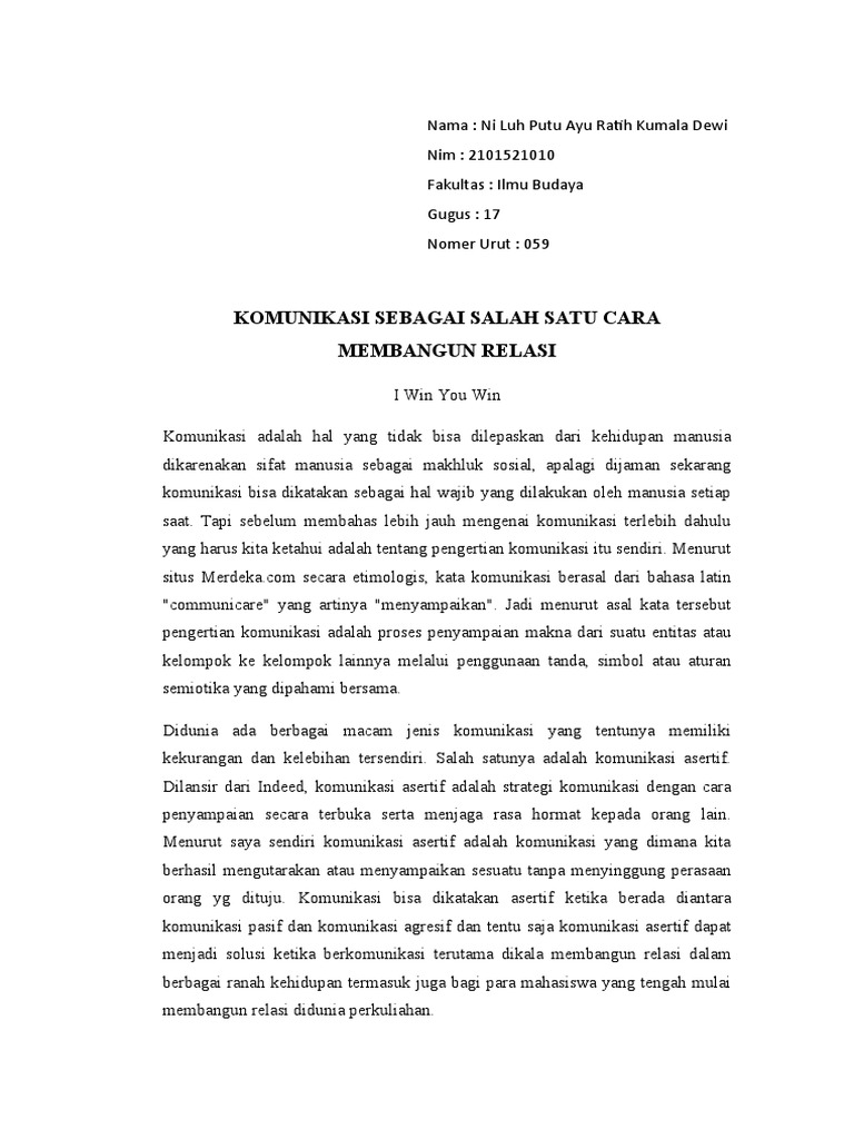 17 - 059 - Ni Luh Putu Ayu Ratih Kumala Dewi - Essay Mission | PDF | Karier & Perkembangan