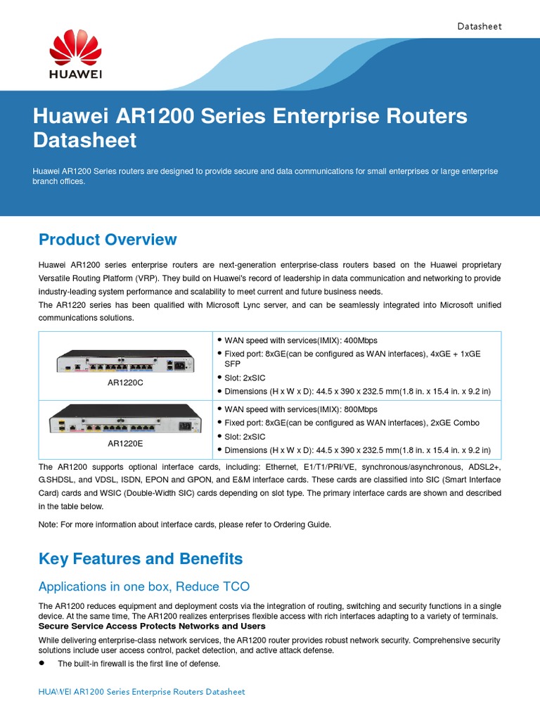 Huawei AR1200 Series Enterprise Routers Data Sheet | PDF | Computer ...