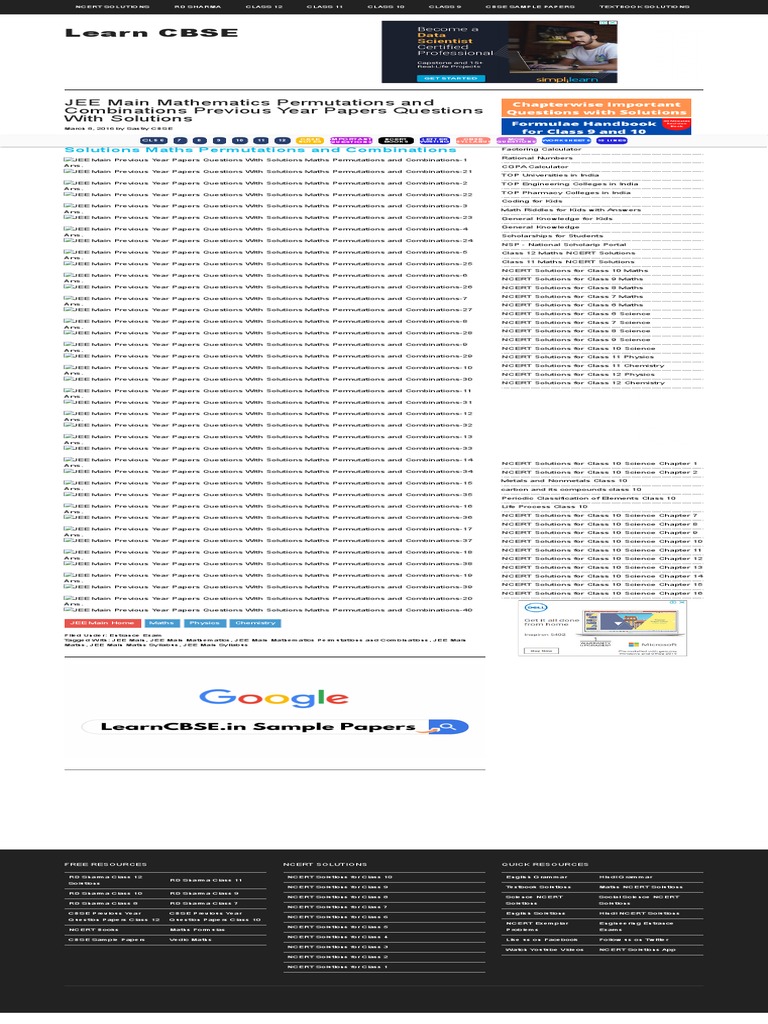JEE Main Permutations & Combinations | PDF | Mathematics