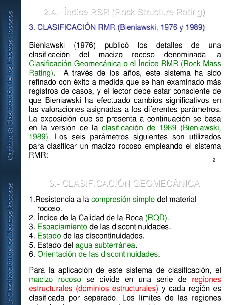 Clasificac RMR Bieniawski | PDF | Túnel