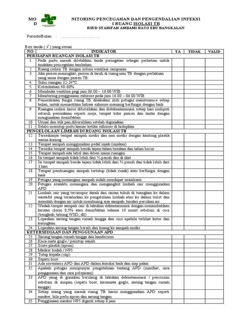 Monitoring Ppi Ruang Isolasi TB | PDF