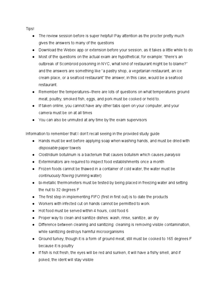 Food Handlers Test Prep Tips | PDF