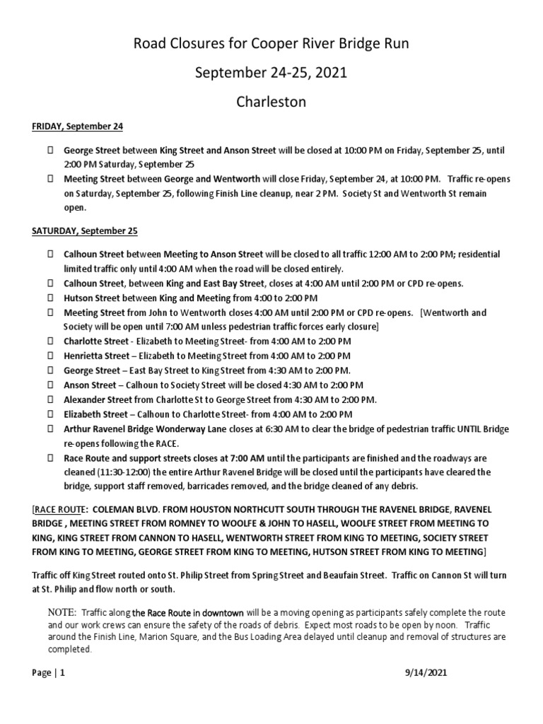 Road Closure List | PDF | Traffic | Road Infrastructure