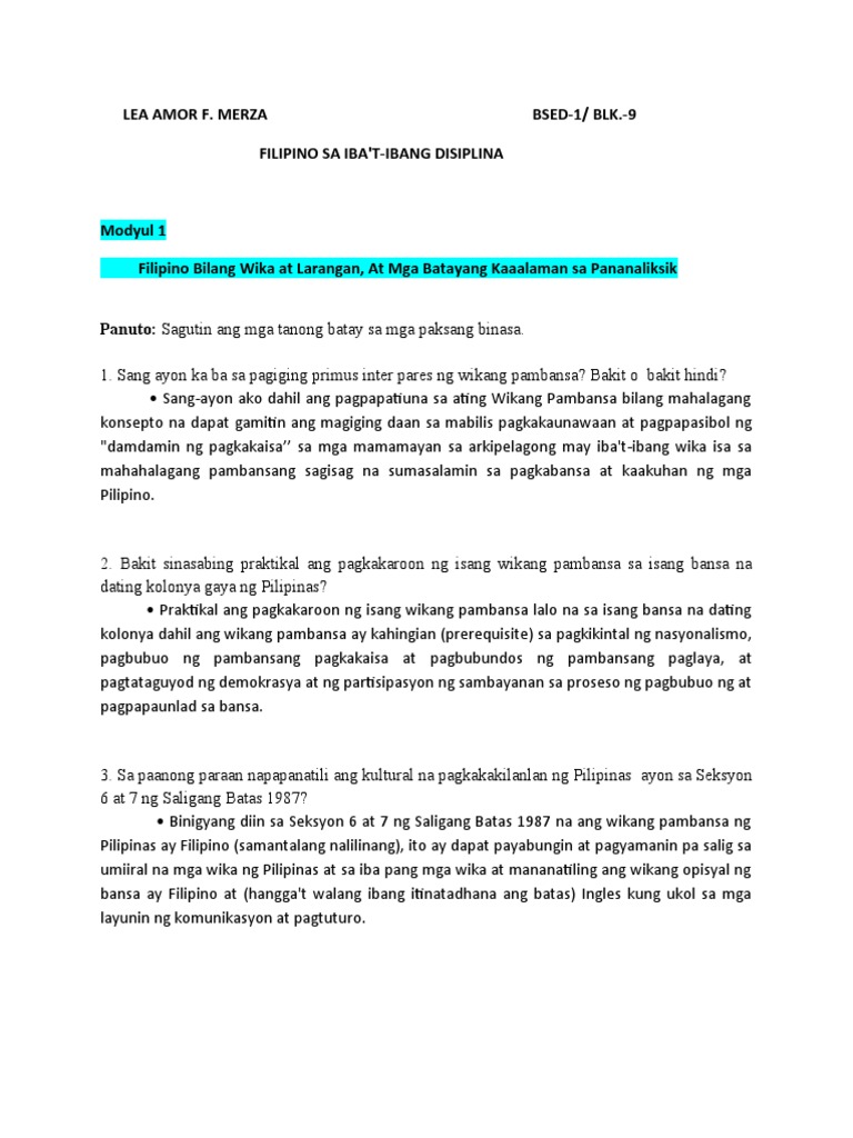 Activity For Fildis Modyul 1 | PDF