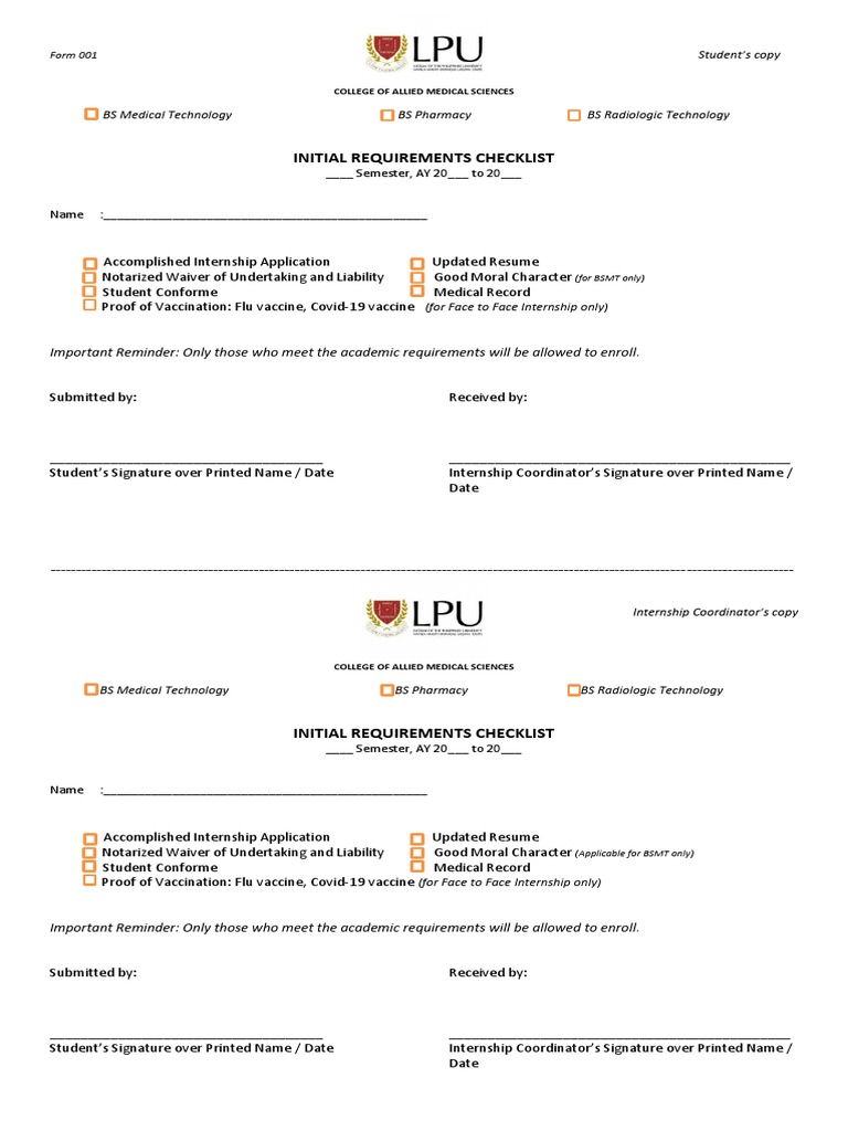 Medical Internship Requirements Checklist | PDF | Health Sciences ...