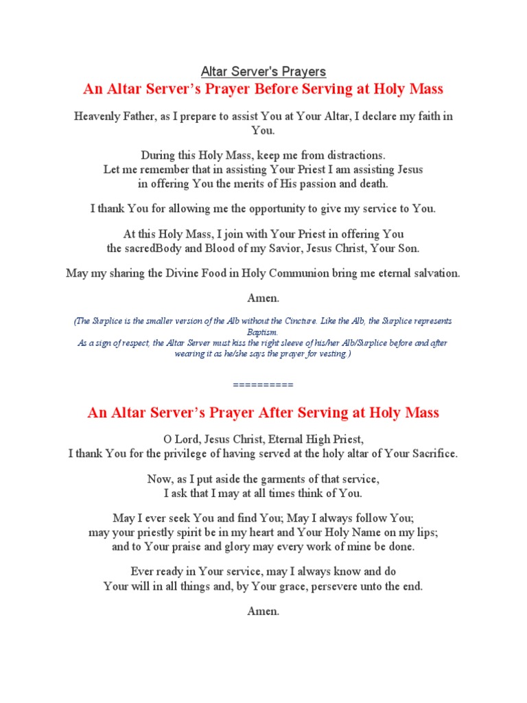 An Altar Server's Prayer Before Serving at Holy Mass | PDF | Altar ...