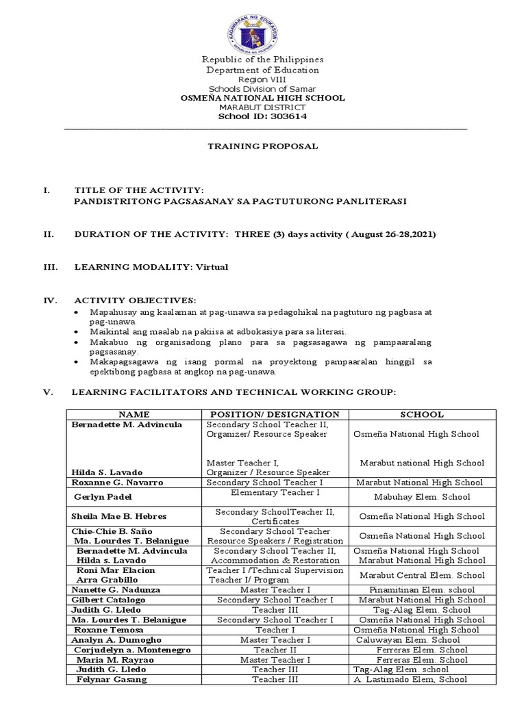 Training Proposal | PDF