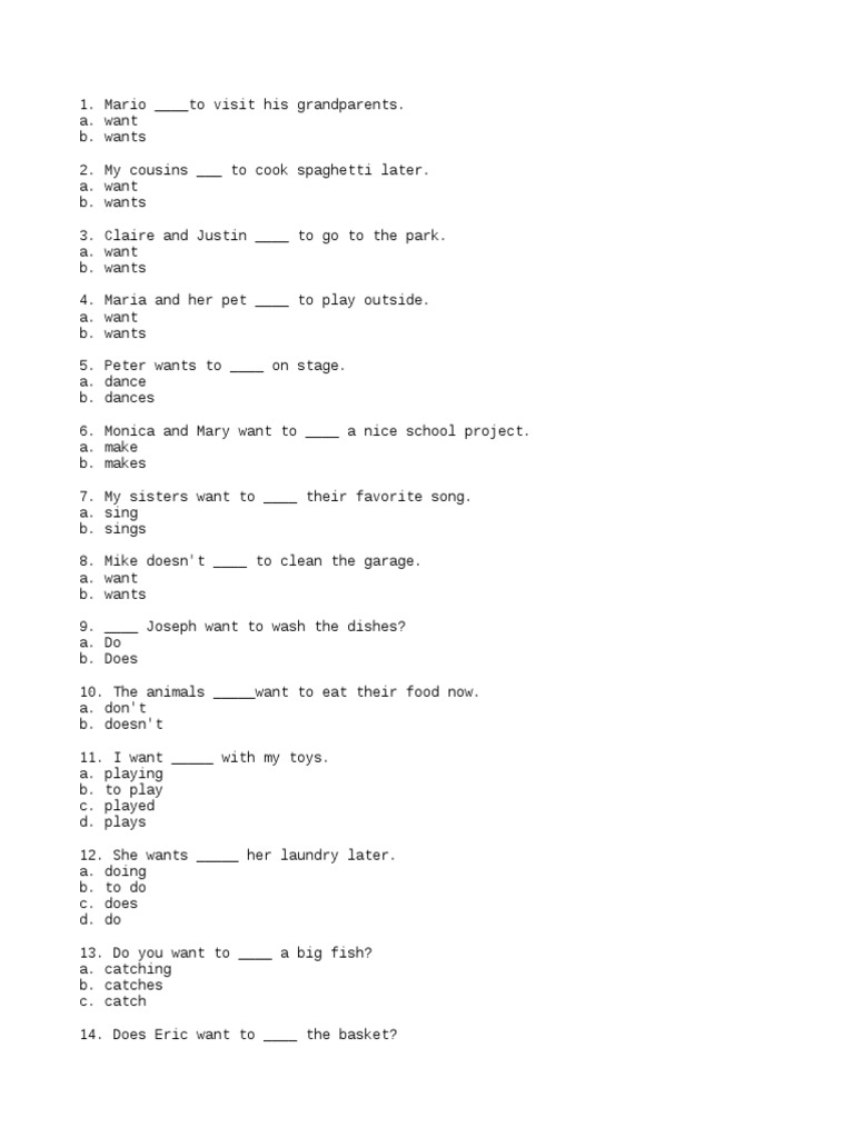 Wants Want Exercises | PDF | Language Arts & Discipline