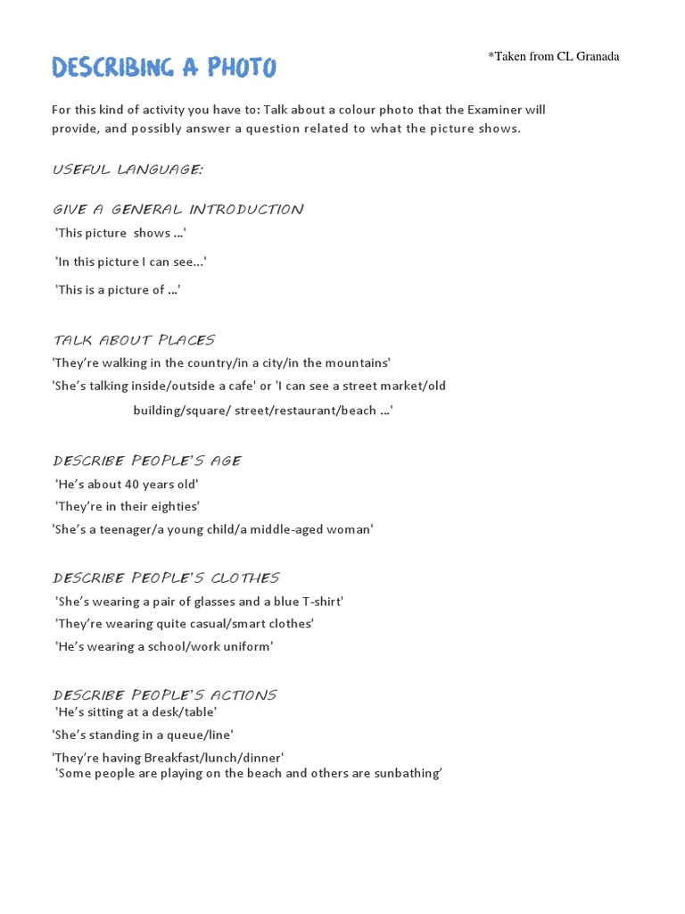 Useful Vocabulary For Picture Description | PDF