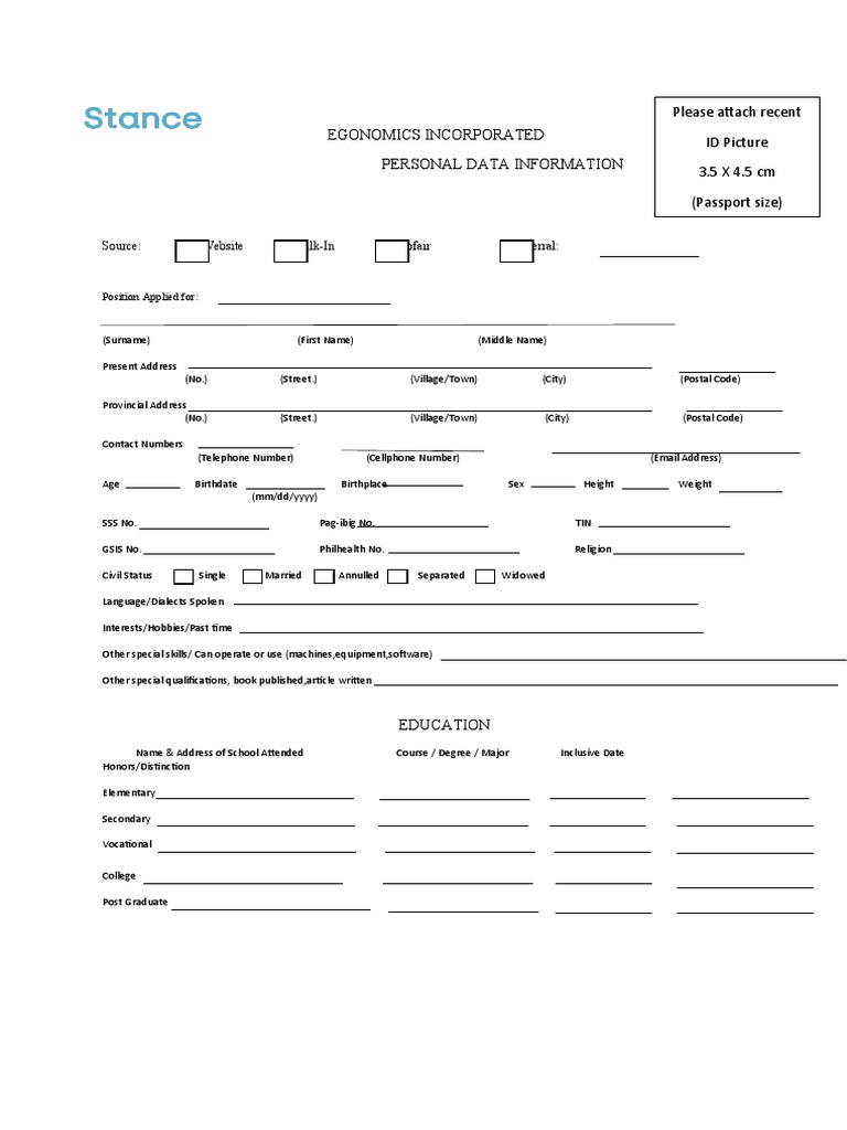 Personal Information Form | PDF