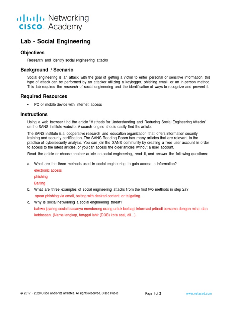 14.2.8 Lab - Social Engineering | PDF | Social Engineering (Security ...