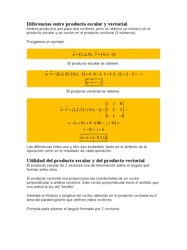 Diferencias Entre Producto Escalar y Vectorial | PDF