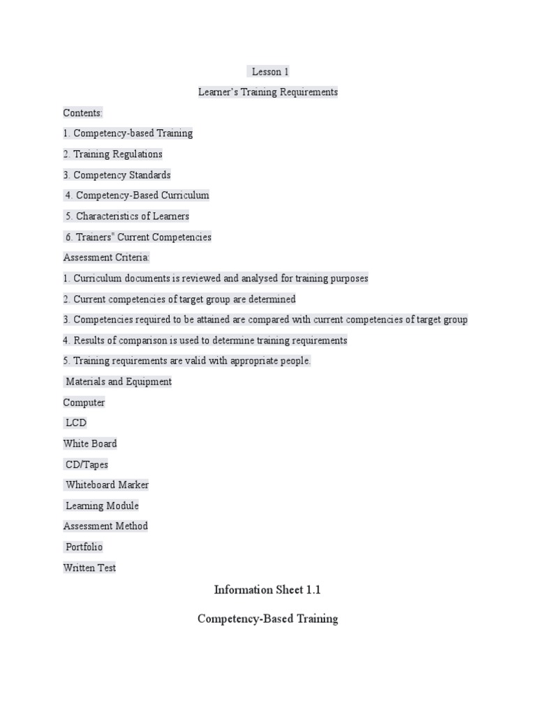 Learner Training Requirements Overview | PDF | Competence (Human ...