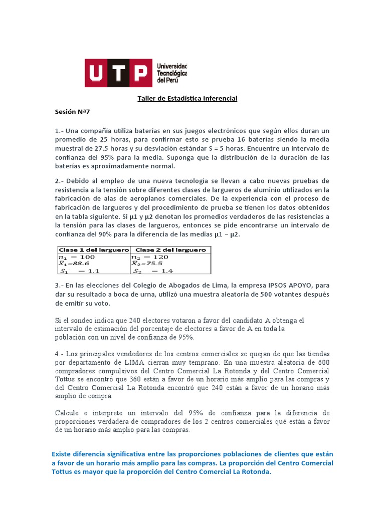 S04.s1Taller N 1 Ejercicios de Distribucion Muestral e IC | PDF | Intervalo de confianza ...