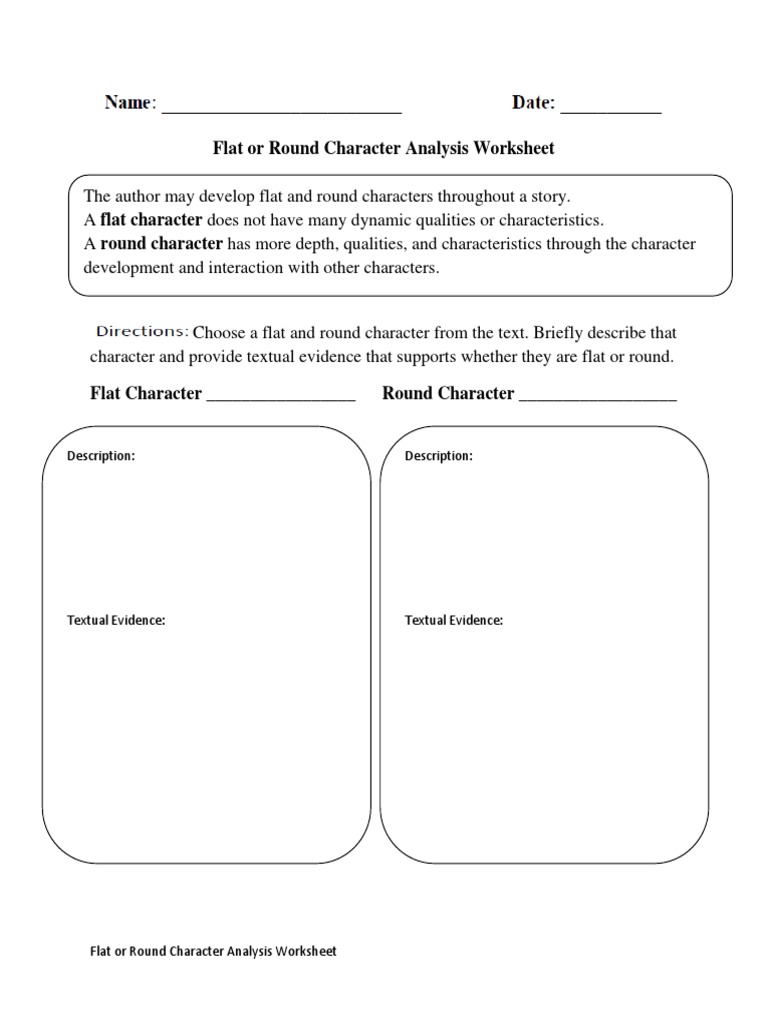 Flat or Round Character Analysis Worksheet: Description: Description | PDF