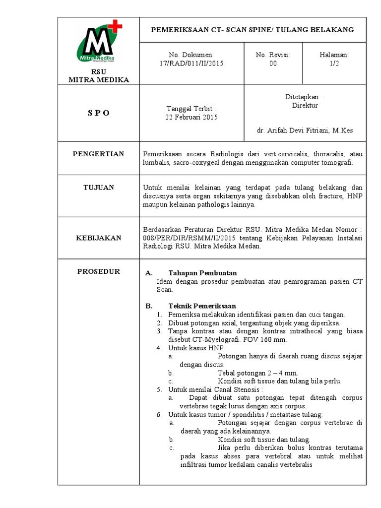 Spo Pemeriksaan CT Scan Spine | PDF